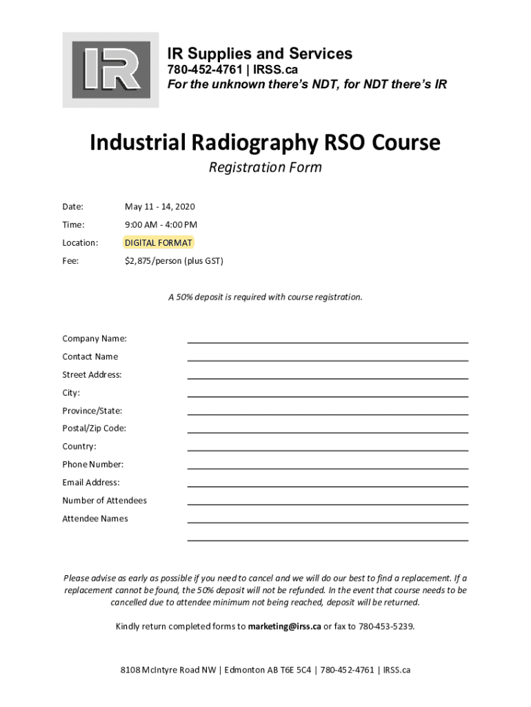 Fillable Online Industrial Radiography RSO Course Fax Email Print ...