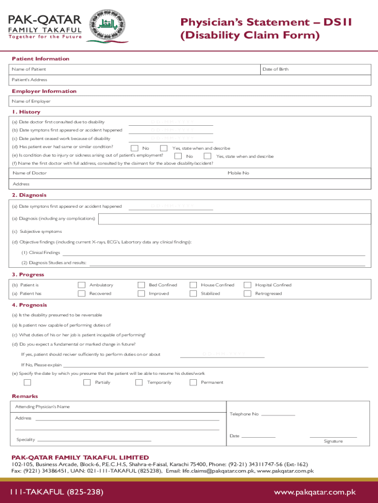 Fillable Online 2.2.4 Disability Claim Form - Physician's Statement Fax ...