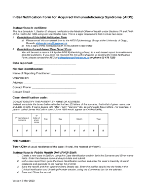 Fillable Online Initial Notification Form for Acquired Immunodeficiency ...