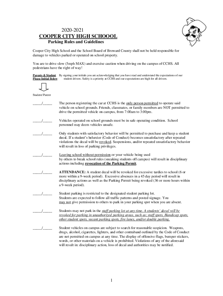 Fillable Online PARENT/GUARDIAN/STUDENT HANDBOOK COOPER ... Fax Email ...