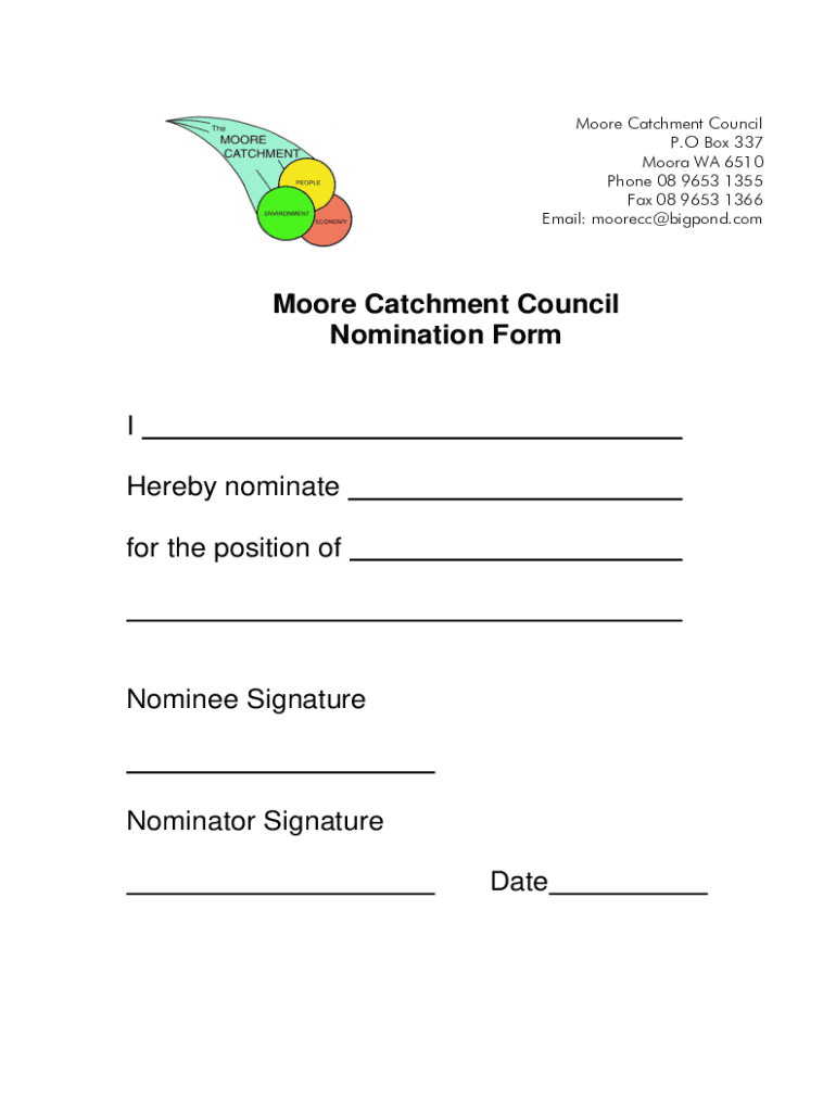Fillable Online Moore Catchment Council Nomination Form Fax Email Print - pdfFiller