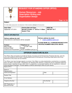 Fillable Online REQUEST FOR STANDING OFFER (RFSO) Human ... Fax Email ...