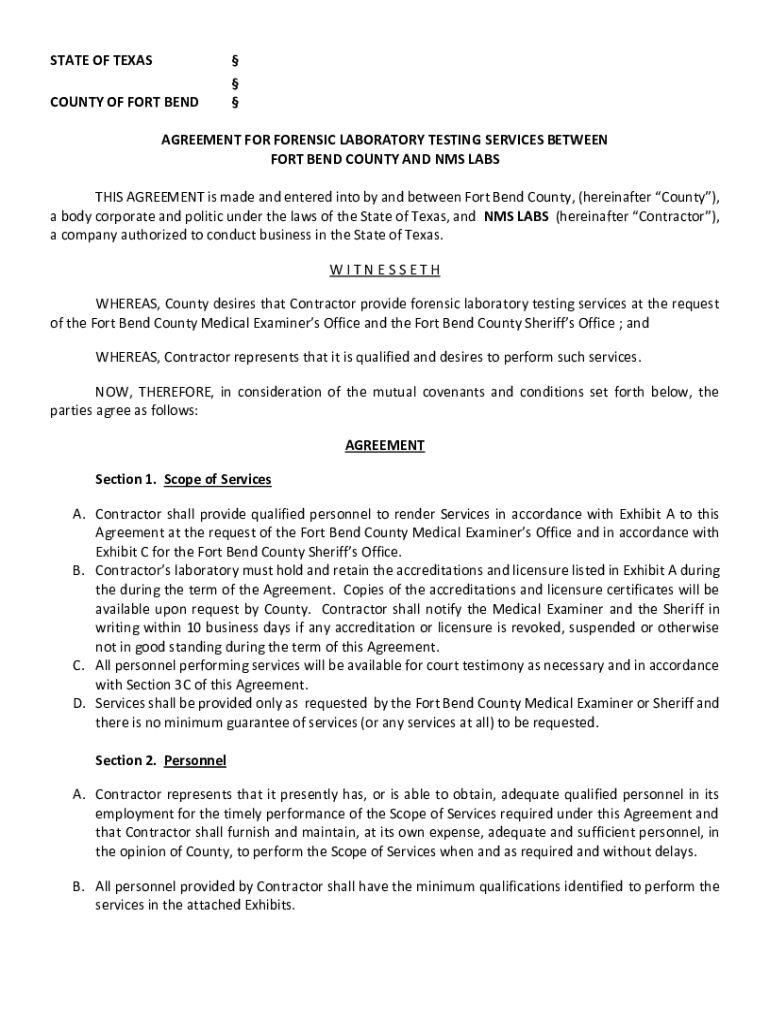 Fillable Online Agreement for forensic laboratory testing services ...