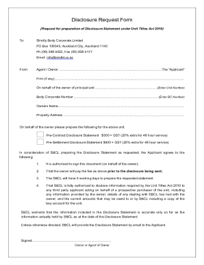 Fillable Online Disclosure Request FormStrictly Body Corporate Limited ...