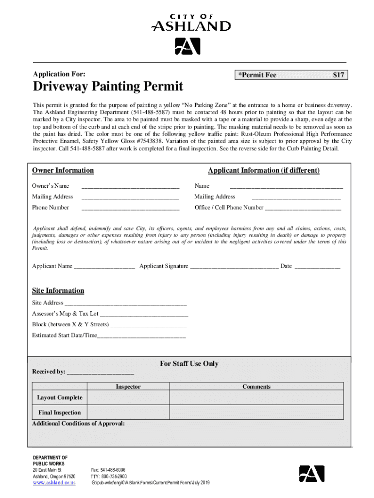 Fillable Online Driveway Painting Permit Fax Email Print - pdfFiller