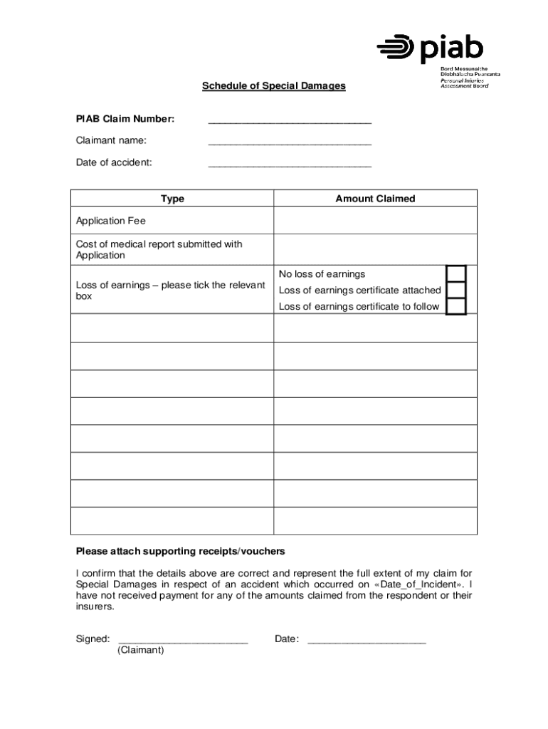 Fillable Online How much will it cost me to make a claim through PIAB ...
