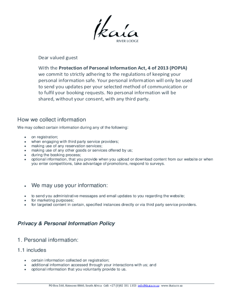 Fillable Online With the Protection of Personal Information Act, 4 of ...