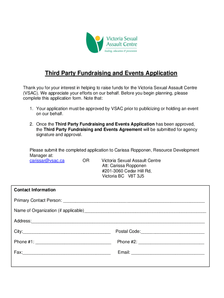 Fillable Online Third Party Fundraising and Events Application Fax ...