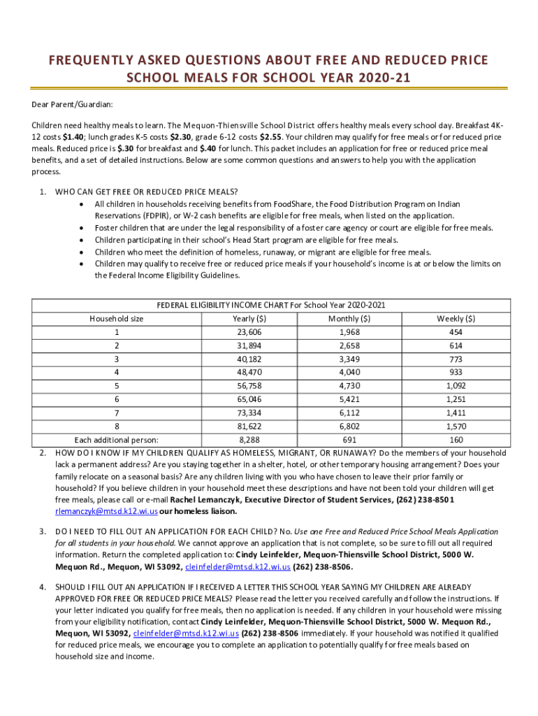 Fillable Online 3/21 Frequently Asked Questions about Free And Reduced ... Fax Email Print ...
