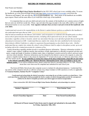 Fillable Online RECORD OF PARENT ANNUAL NOTICE 21/22 Fax Email Print ...