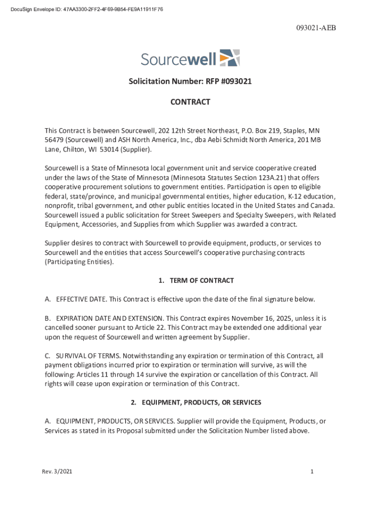 Fillable Online Solicitation Number: RFP #093021 CONTRACT - Sourcewell ...