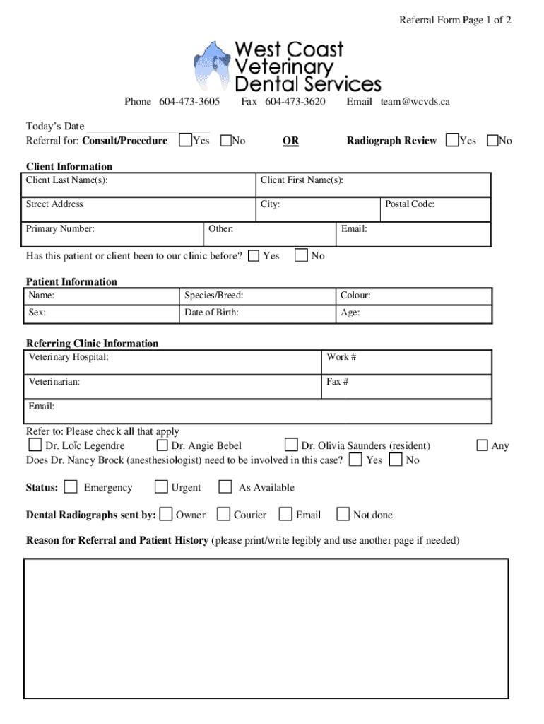 Fillable Online Referral Form Page 1 of 2 Fax Email Print - pdfFiller