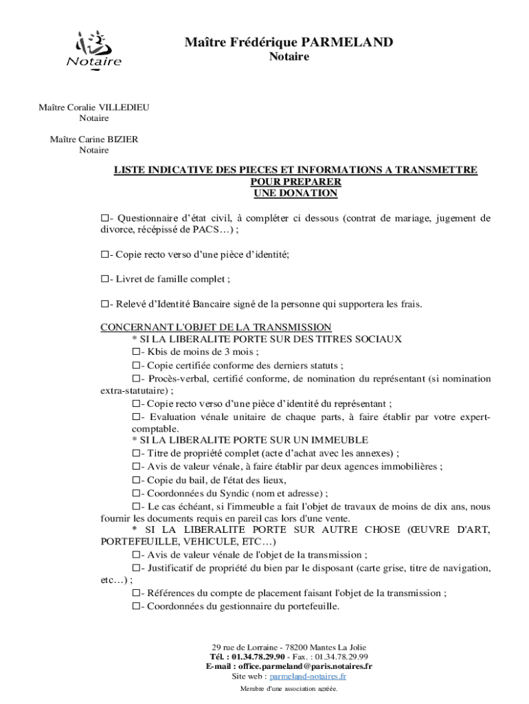 Remplissable En Ligne LISTE INDICATIVE DES PIECES ET INFORMATIONS A ...