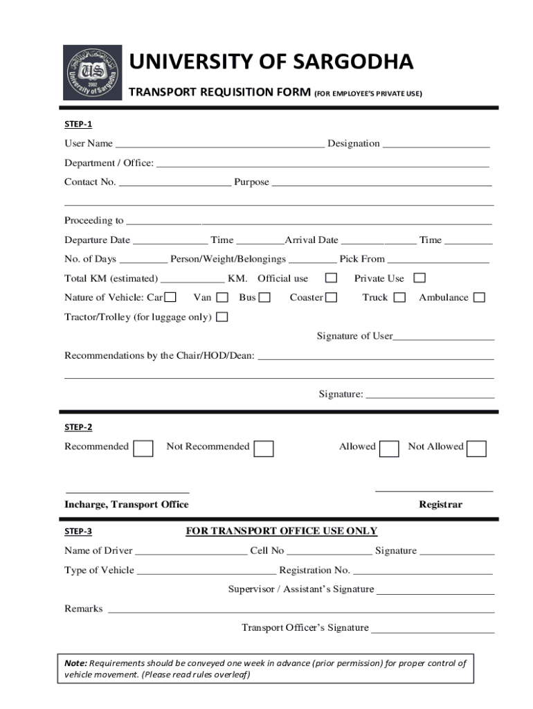 Fillable Online Transport Requisition Form - Fill Online, Printable ...