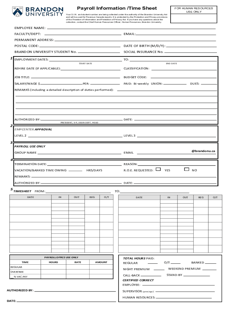 Fillable Online Payroll Information /Time Sheet Fax Email Print - pdfFiller