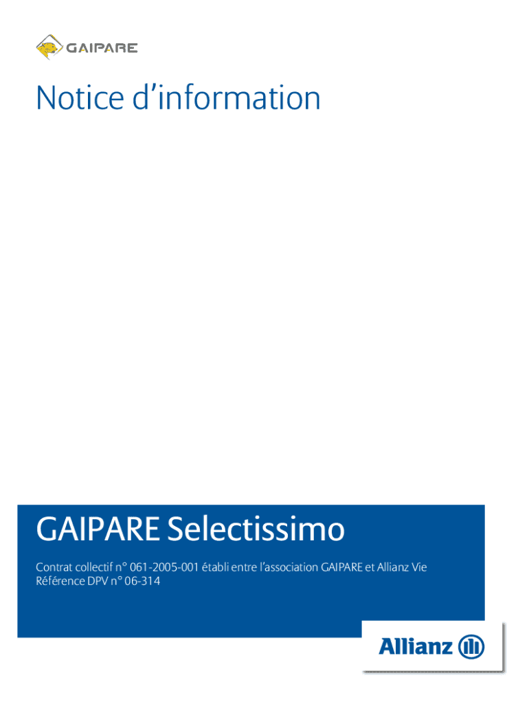 Remplissable En Ligne Notice d'information GAIPARE Selectissimo Fax Email Imprimer - pdfFiller