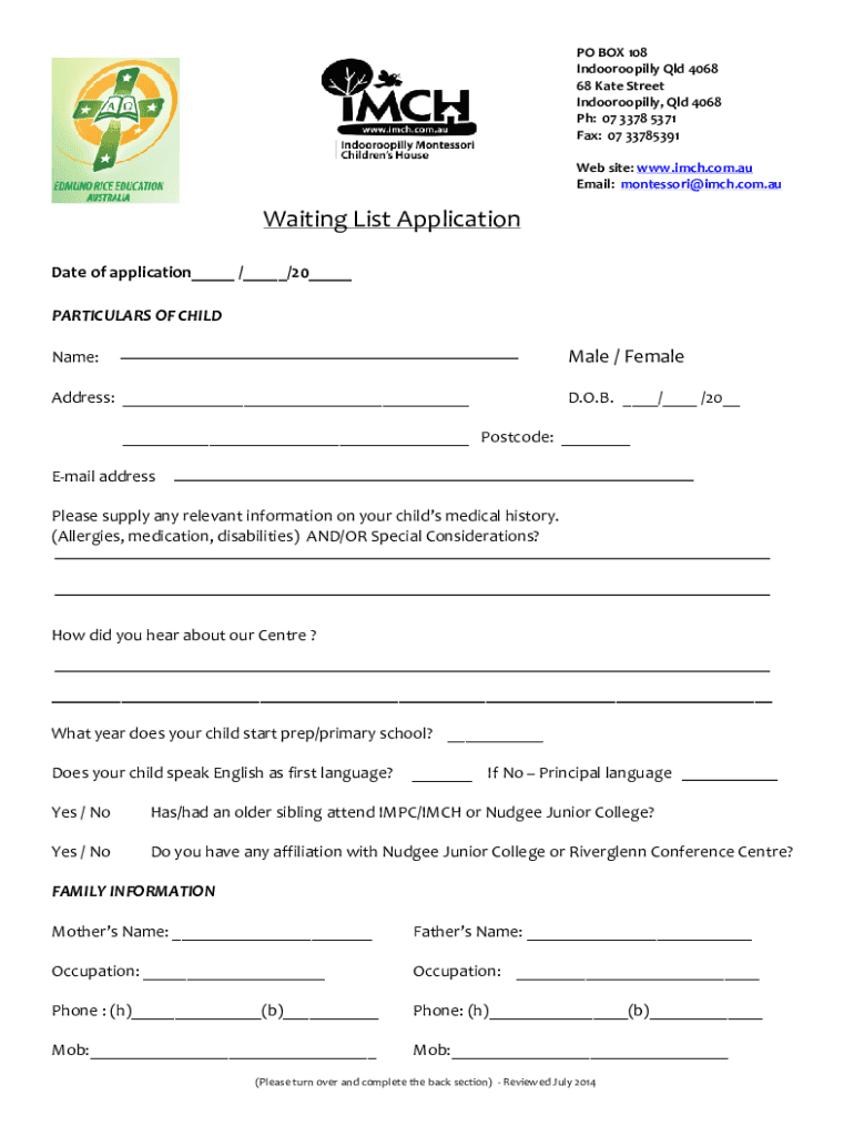 Fillable Online Waiting List Application.docx Fax Email Print - pdfFiller