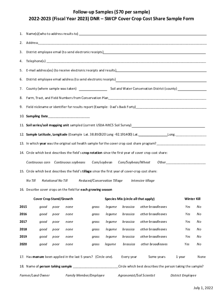 Fillable Online cafnr missouri SWCP Cover Crop Cost Share Sample Form Fax Email Print - pdfFiller