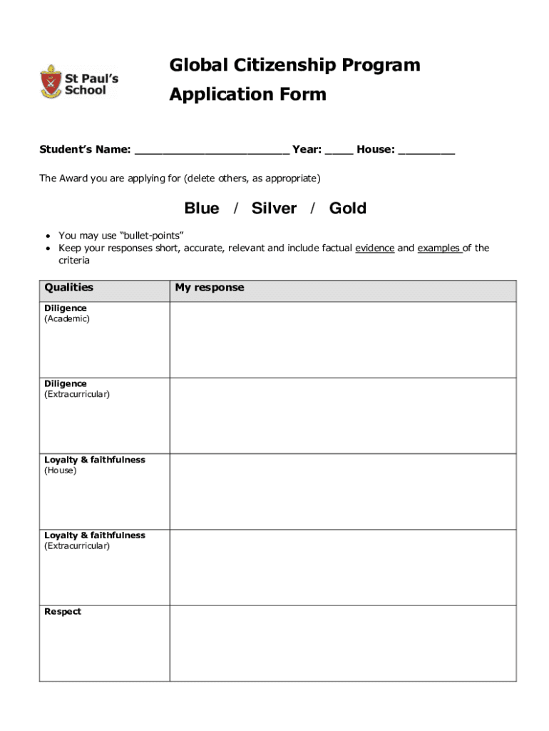 Fillable Online Global Citizenship Program Checklist Fax Email Print ...