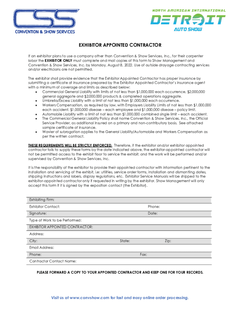 Fillable Online Exhibitor-Designated Contractor Authorization - ACP ...