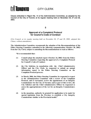 Fillable Online 5 Approval of a Complaint Protocol for Council's Code ...