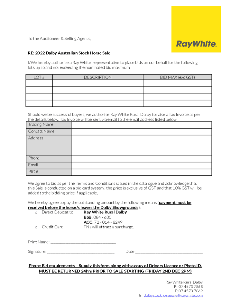 Fillable Online Phone Bid Authorisation Form.docx Fax Email Print - pdfFiller