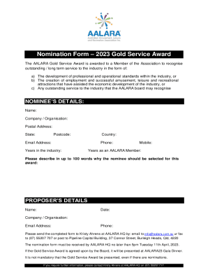 Fillable Online 2023 Gold Service Award - Nomination Form Fax Email Print - pdfFiller