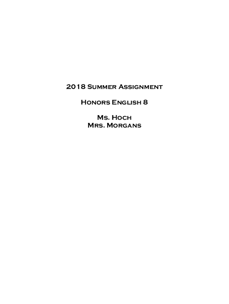 Fillable Online Grade Honors English! Summer Assignment Fax Email Print ...