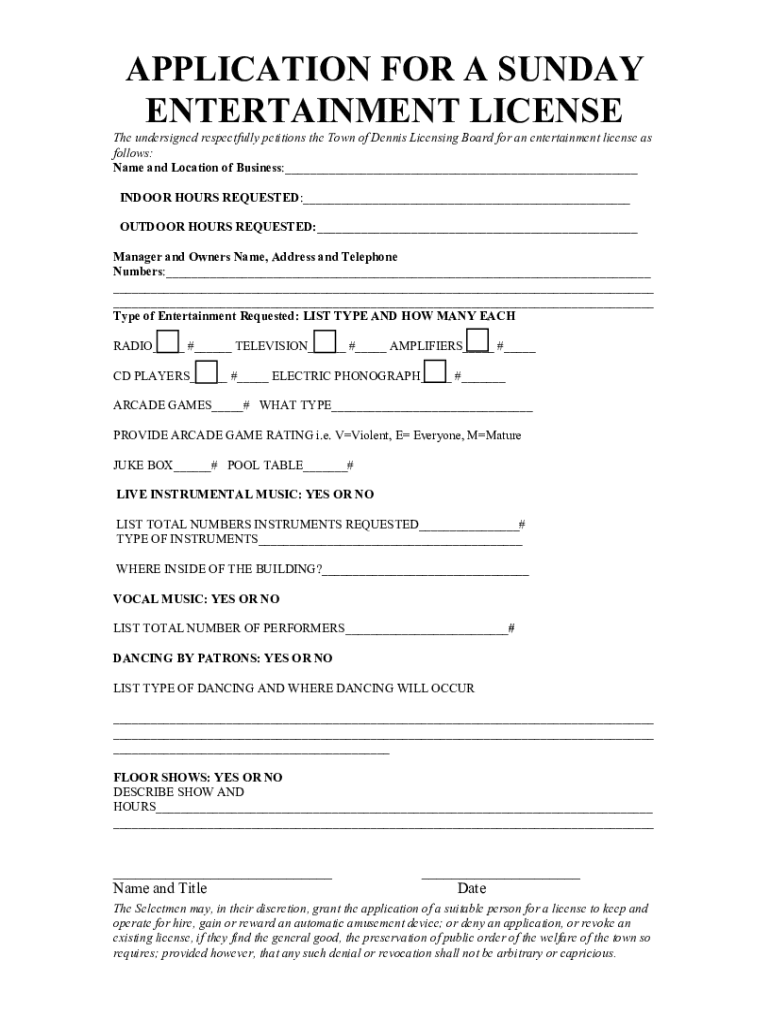 Fillable Online One Day Entertainment Permit Application - Town of ...