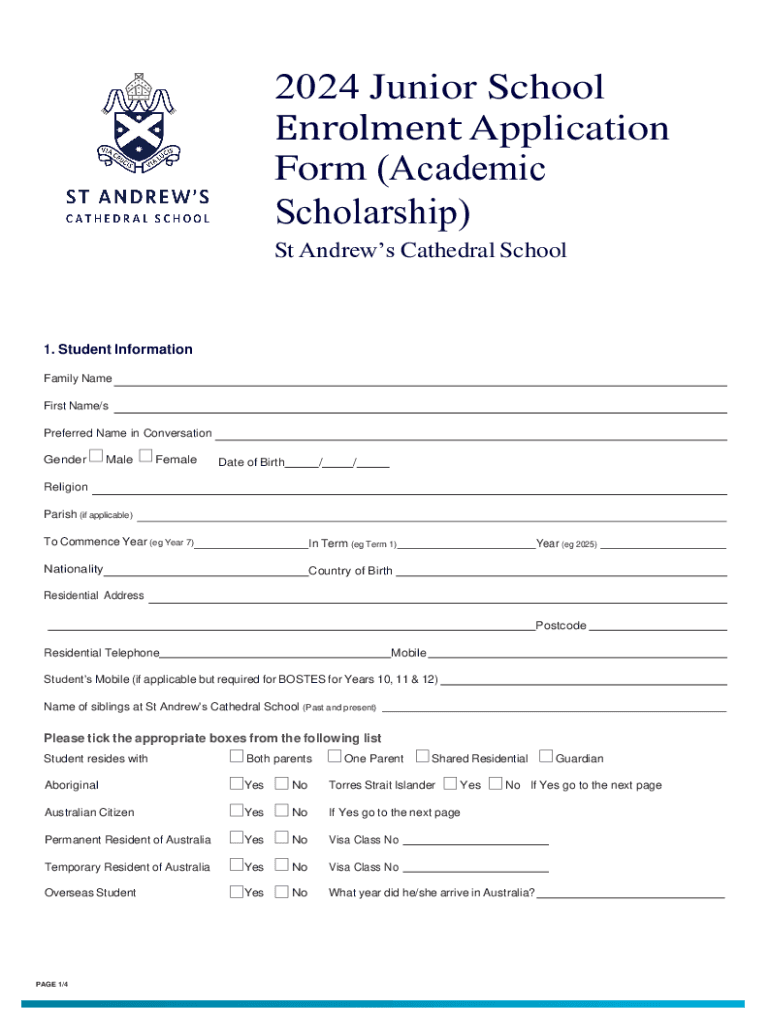 Fillable Online 2024 Junior School Enrolment Application Form (Academic ...