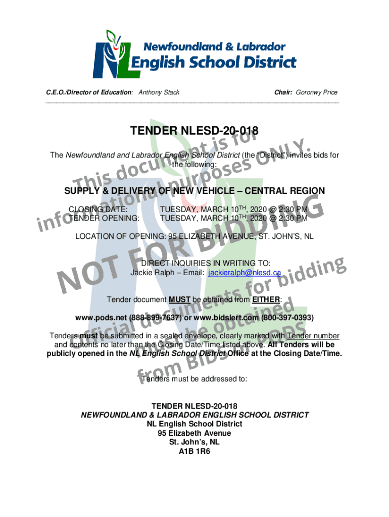 Fillable Online TENDER NLESD-20-018 Fax Email Print - pdfFiller