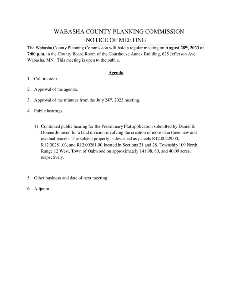 Fillable Online 1) Continued public hearing for the Preliminary Plat application submitted by ...