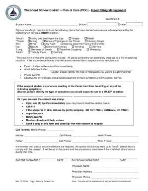 Fillable Online Plan of Care (POC) - Insect Sting Management Fax Email ...