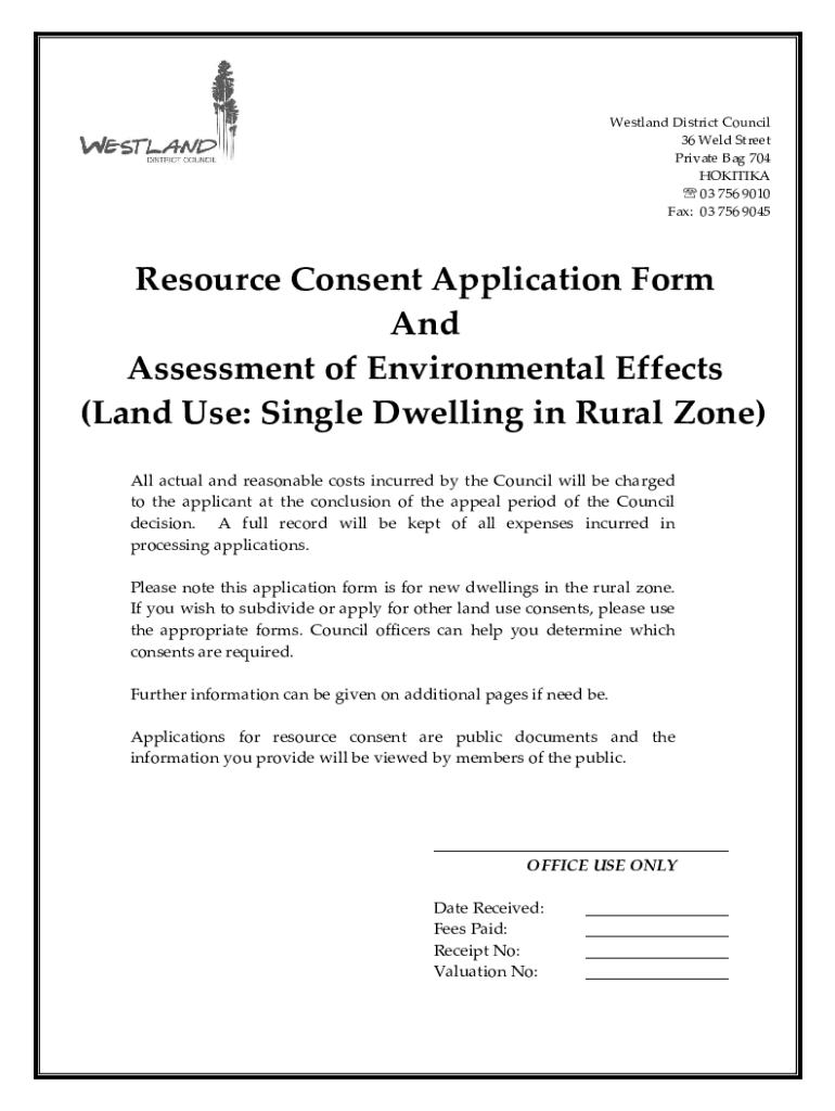 Fillable Online Resource Consent Form & AEE (Dwelling in a Rural Zone).doc Fax Email Print ...