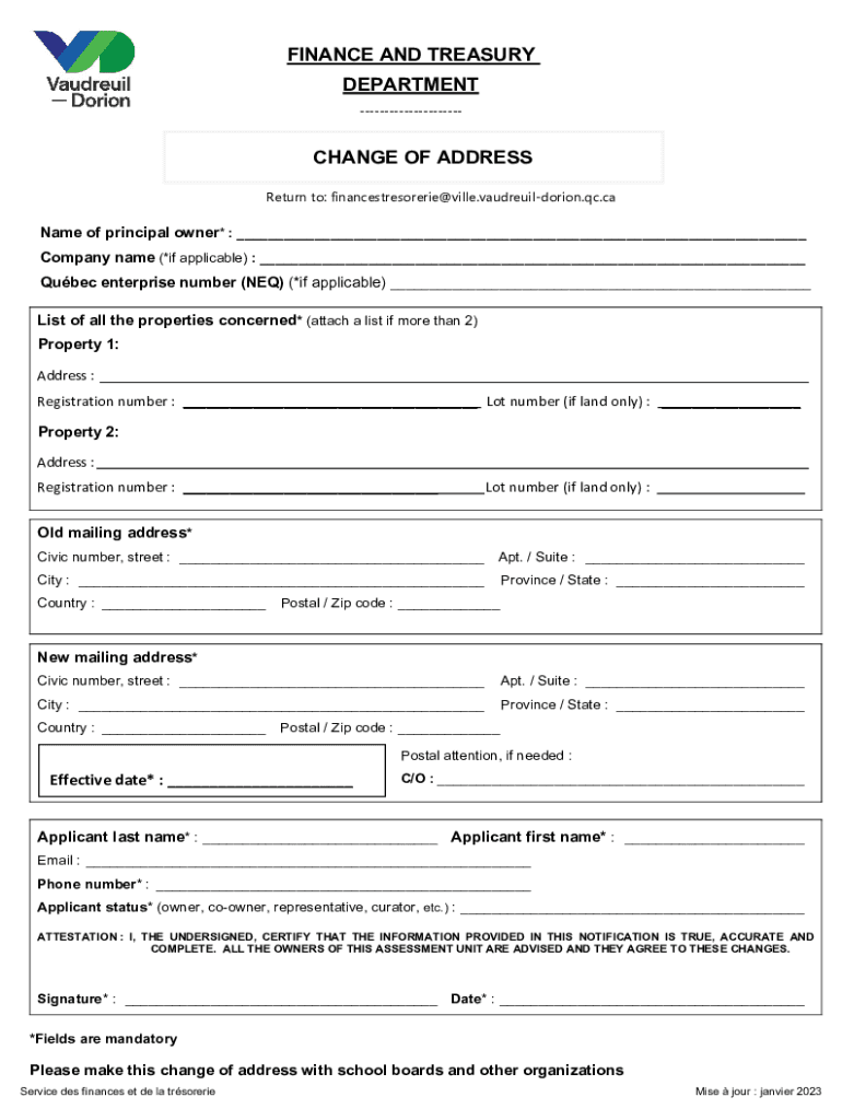 Fillable Online Notice of Change of Address LM-1.AD-V Fax Email Print ...