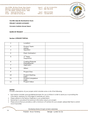 Fillable Online Project Award Nomination form 2015 Fax Email Print ...