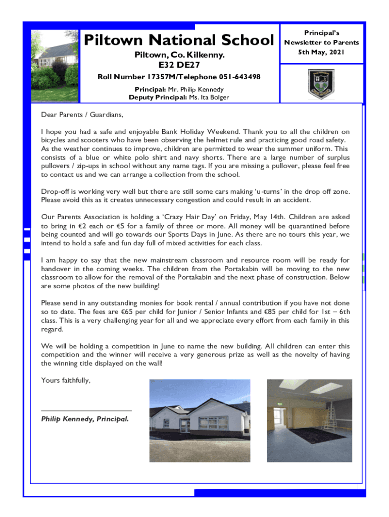 Fillable Online Piltown National School, Kilkenny on SchoolDays.ie Fax ...
