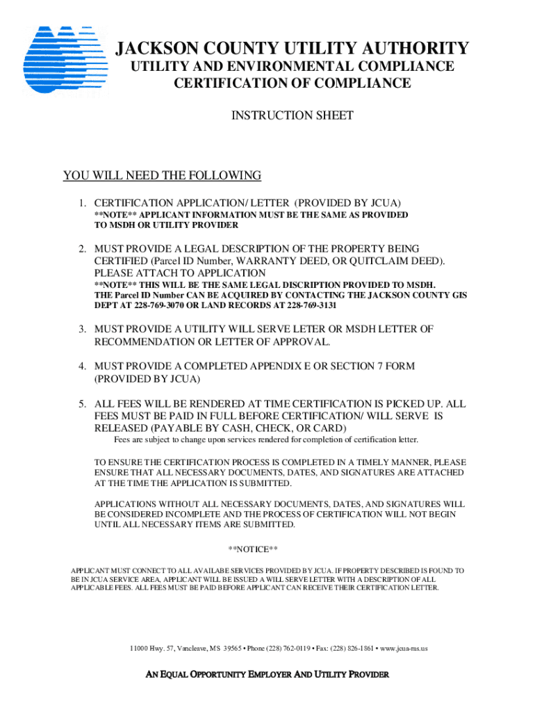 Fillable Online utility and environmental compliance certification of ...