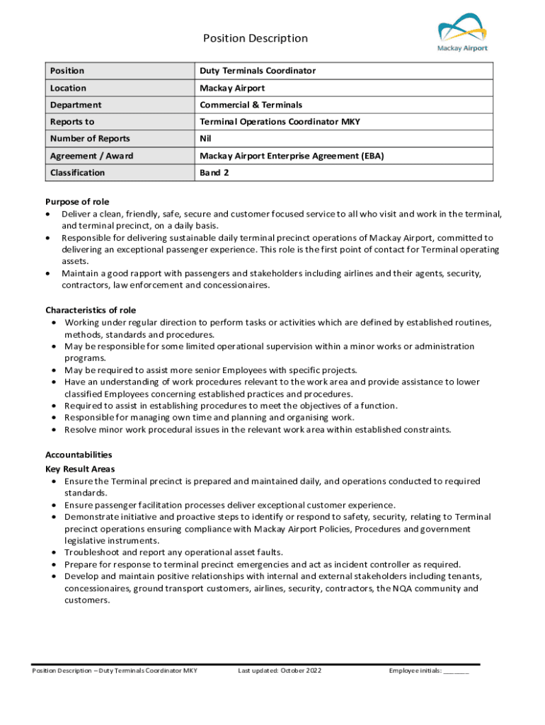 Fillable Online Position DescriptionTerminal and Security Operations ...