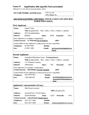 Fillable Online FAIR WORK COMMISSION Form F1 - Application (no ... Fax ...