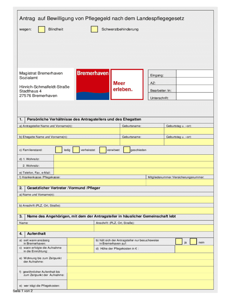 Ausfüllbar Online Antrag (2) auf Bewilligung von Pflegegeld nach dem ...