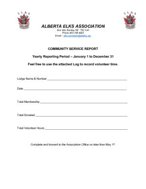 Fillable Online COMMUNITY SERVICE REPORT Yearly Reporting Period Fax ...