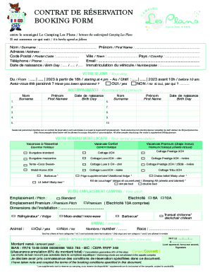 Remplissable En Ligne CONTRAT DE RSERVATION BOOKING FORM Faxer Email ...