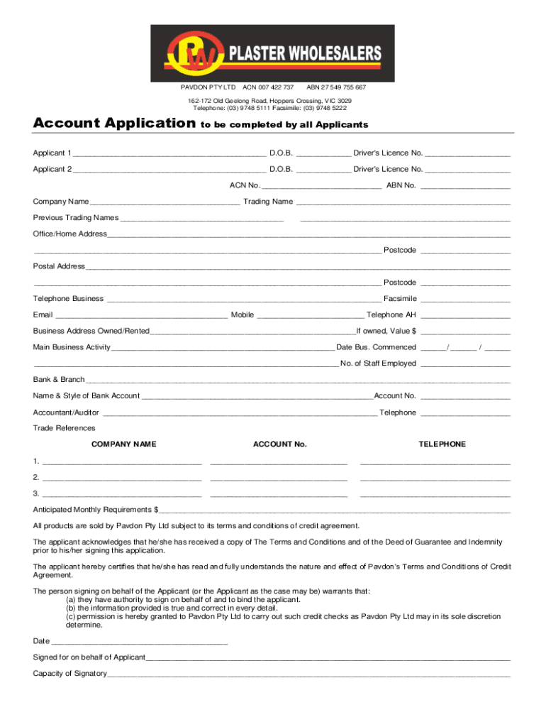 Fillable Online Account Application to be completed by all ... Fax ...