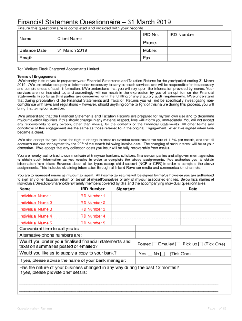 Fillable Online Questionnaire - Farmers Fax Email Print - pdfFiller