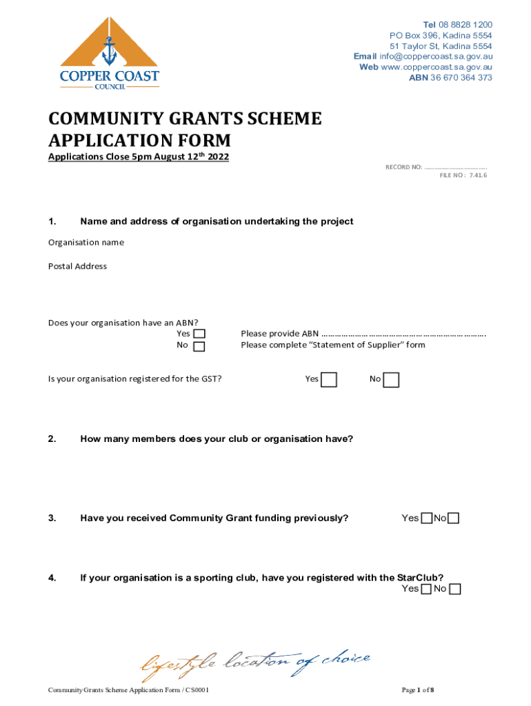 Fillable Online COMMUNITY GRANTS SCHEME APPLICATION FORM Fax Email Print - pdfFiller