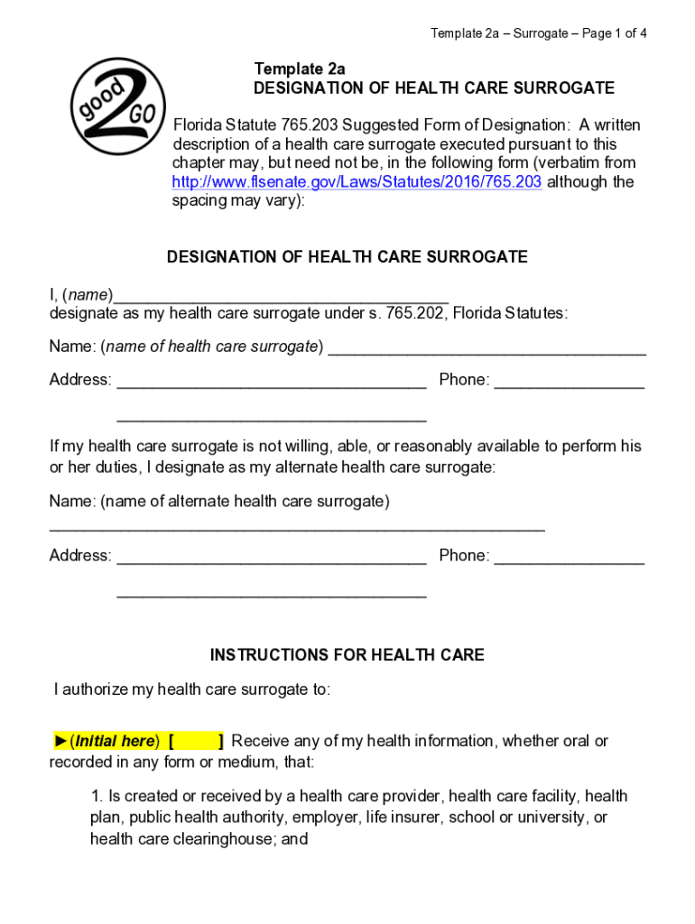 Fillable Online Temp 2a - Designation of Health Care Surrogate 817 ...