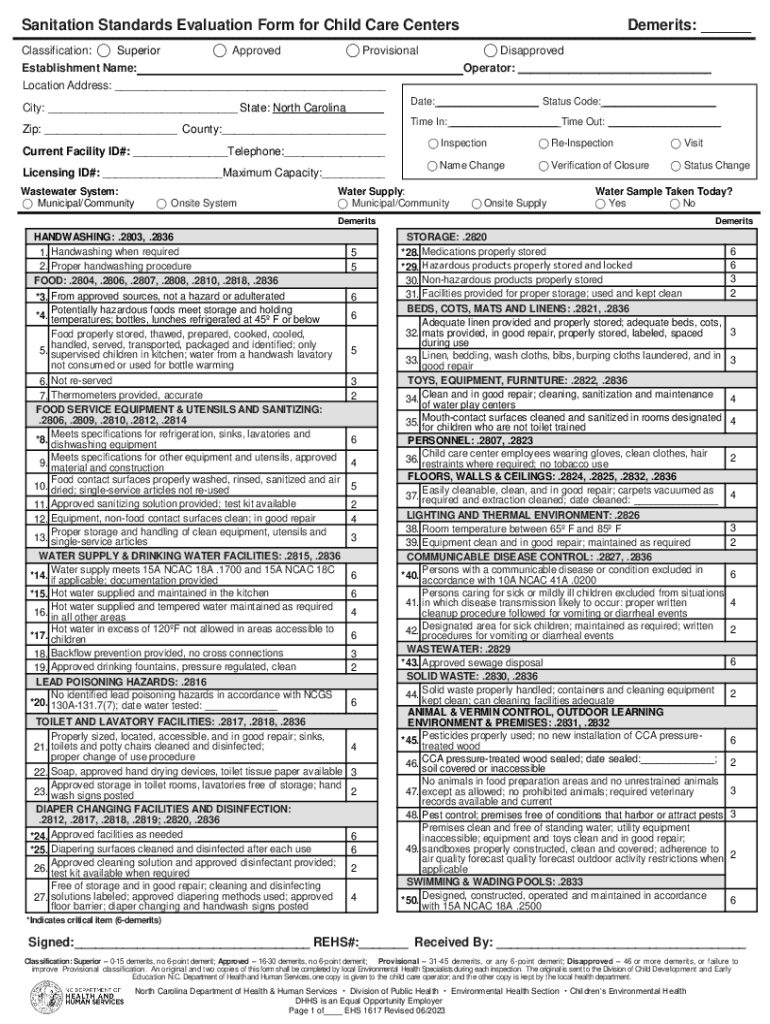 Fillable Online Sanitation Standards Evaluation Form for Child Care ...