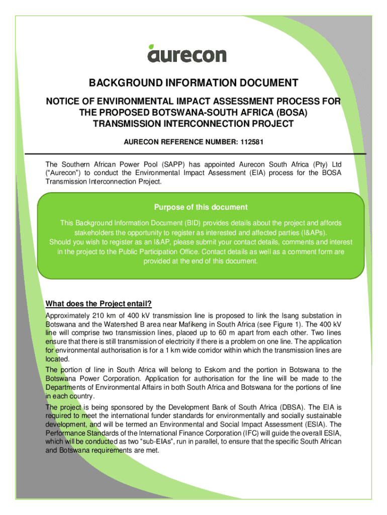 Fillable Online ENVIRONMENTAL IMPACT ASSESSMENT REPORT FOR ... Fax ...