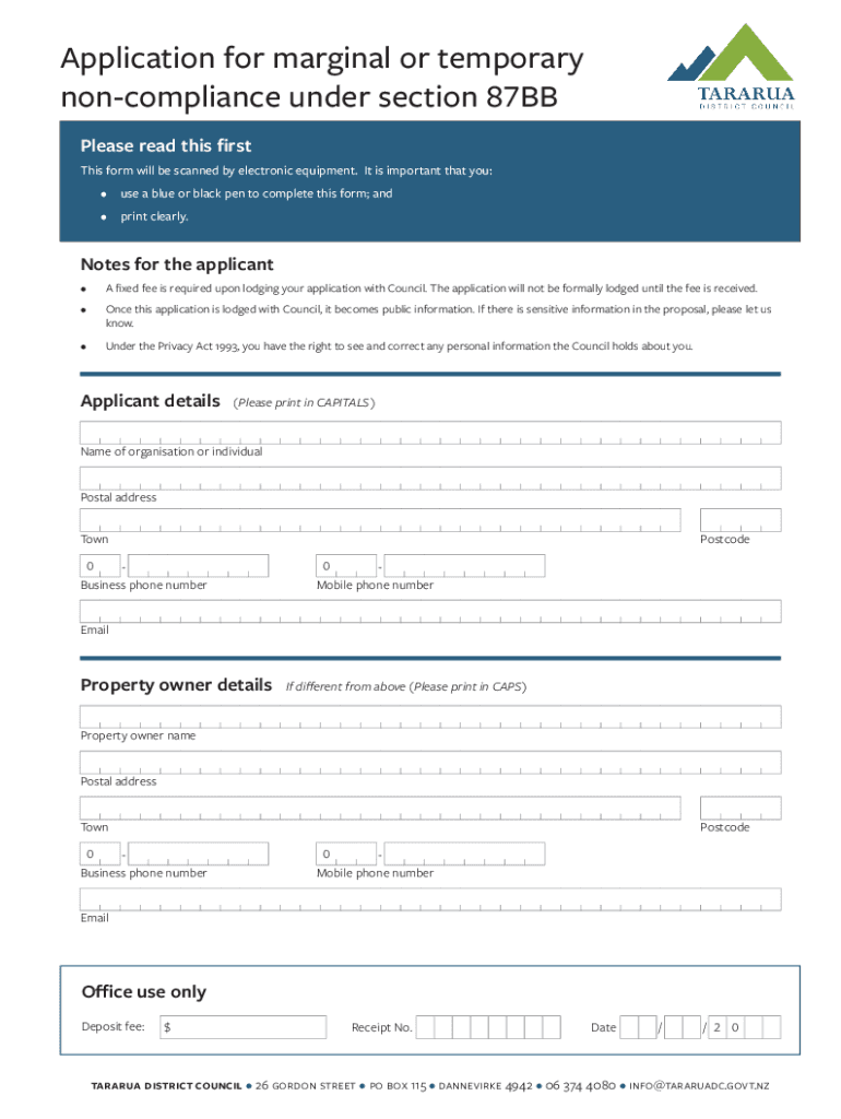 Fillable Online Marginal or temporary non-compliance Application Form Fax Email Print - pdfFiller